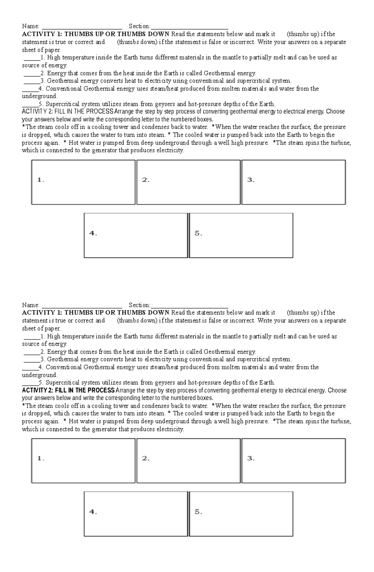 Geothermal activity - Name: ________________________ Section ...