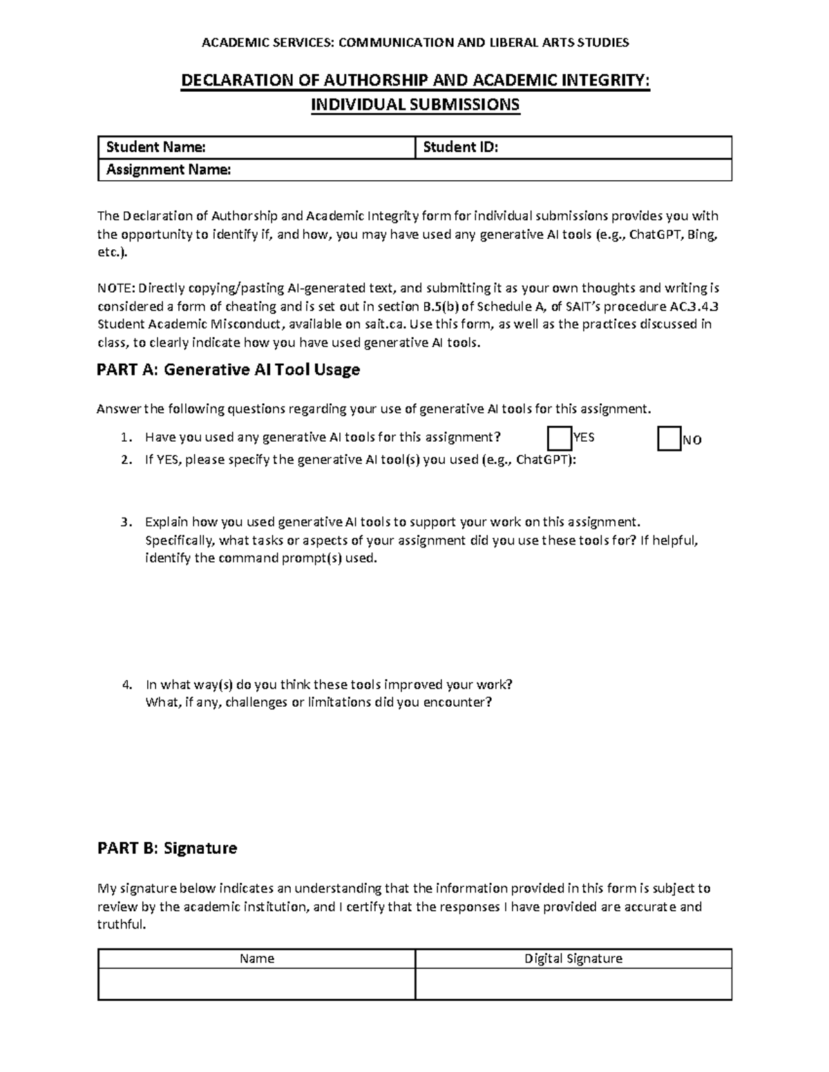 Declaration of Authorship and Academic Honesty Individual Submissions ...