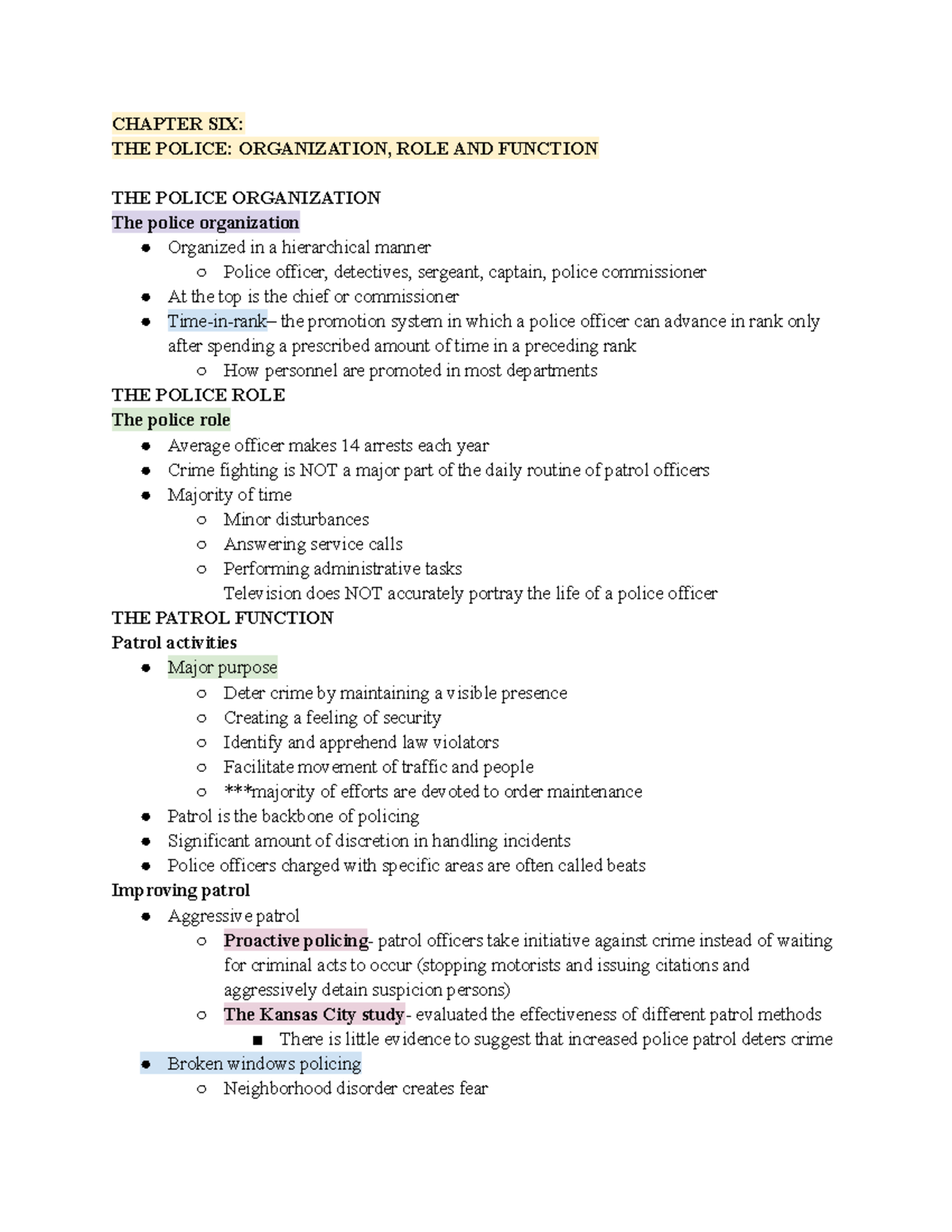 Criminal Justice Ch - CHAPTER SIX: THE POLICE: ORGANIZATION, ROLE AND ...