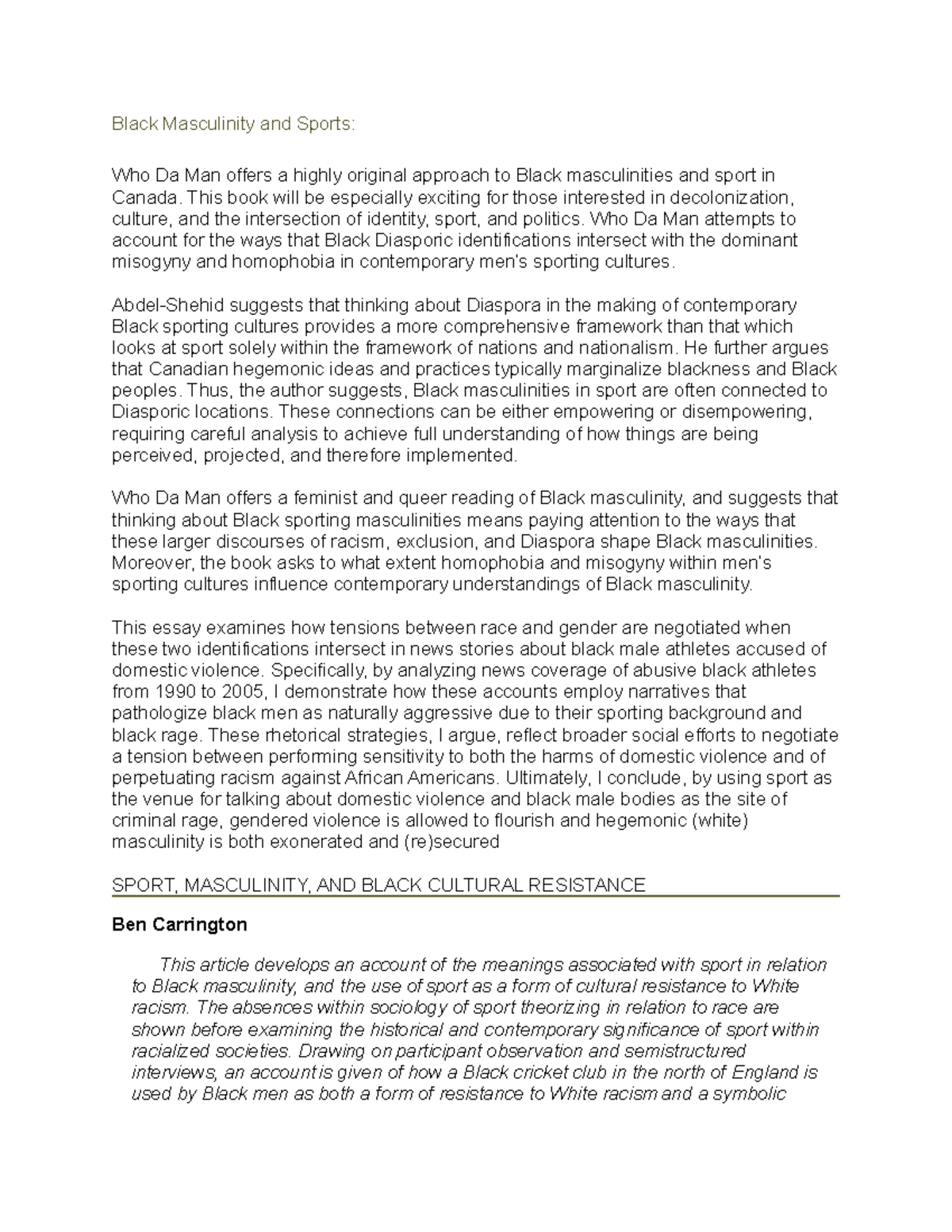 Black Masculinity and Sports Revised - Black Masculinity and Sports ...