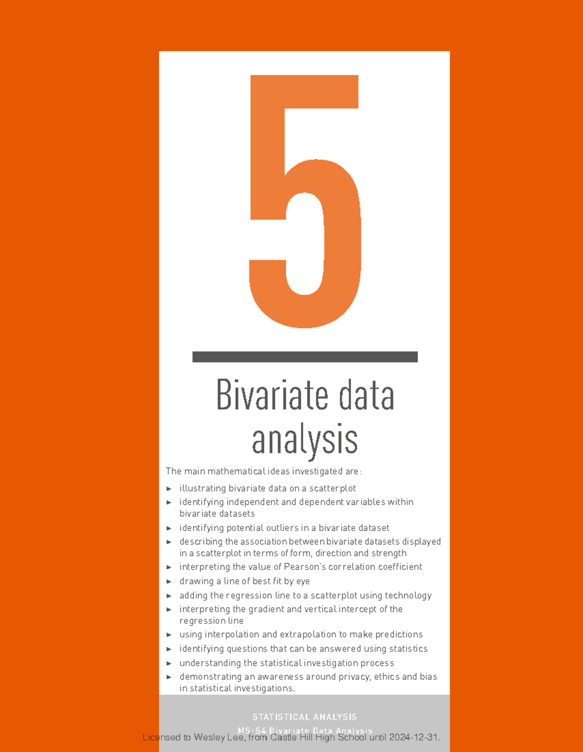 5. Bivariate data analysis - 5 Bivariate data analysis The main ...