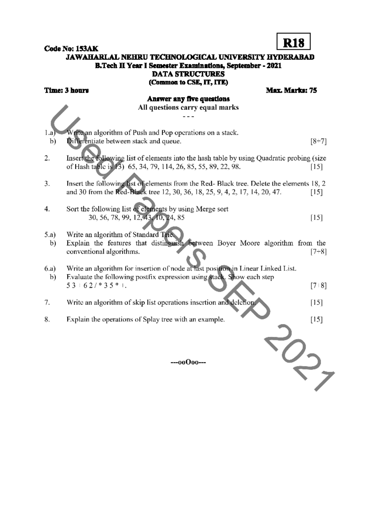 R18 Jntuh QP September 2021 - R18 Code No: 153AK JAWAHARLAL NEHRU ...