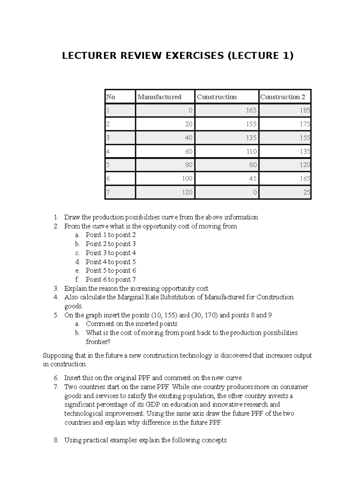 Lecturer Review Exercises- Lecture 1 - LECTURER REVIEW EXERCISES ...