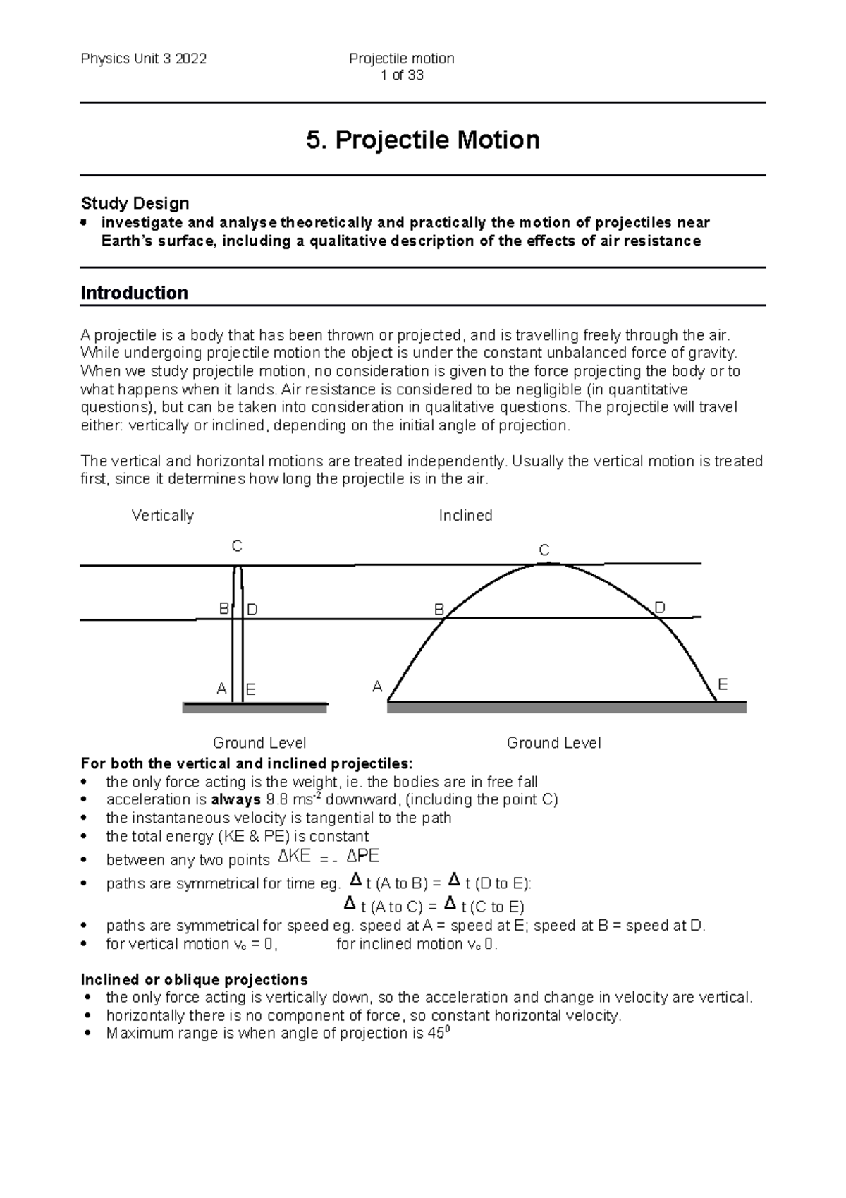 05 Projectile Motion notes 2022 Fixed - 1 of 33 5. Projectile Motion ...