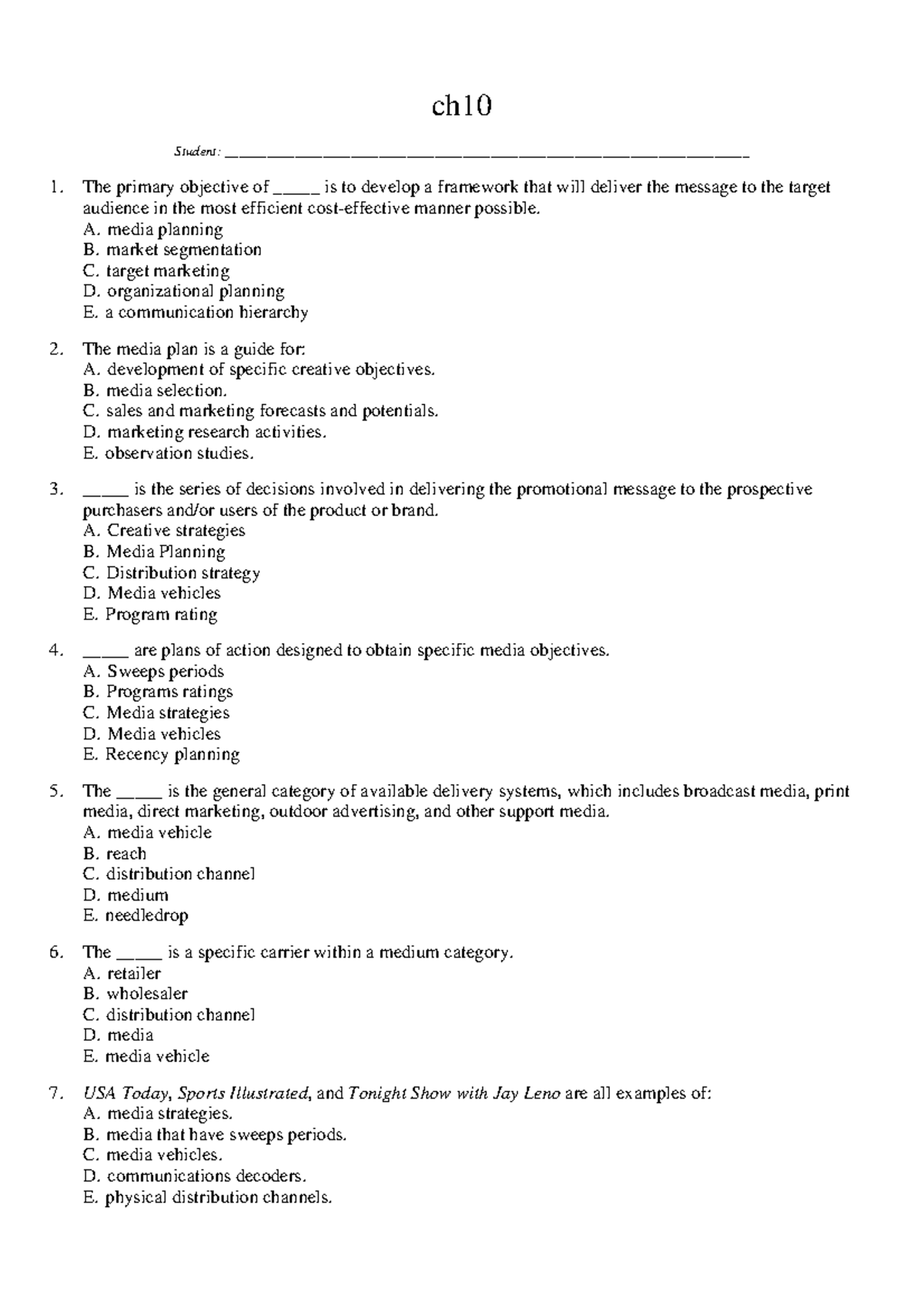 Ch10 - M/C with answers - ch _Student: - Studocu