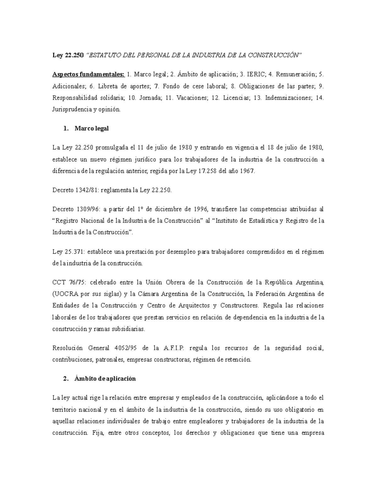 Ley 22250 - Ley 22 “ESTATUTO DEL PERSONAL DE LA INDUSTRIA DE LA ...