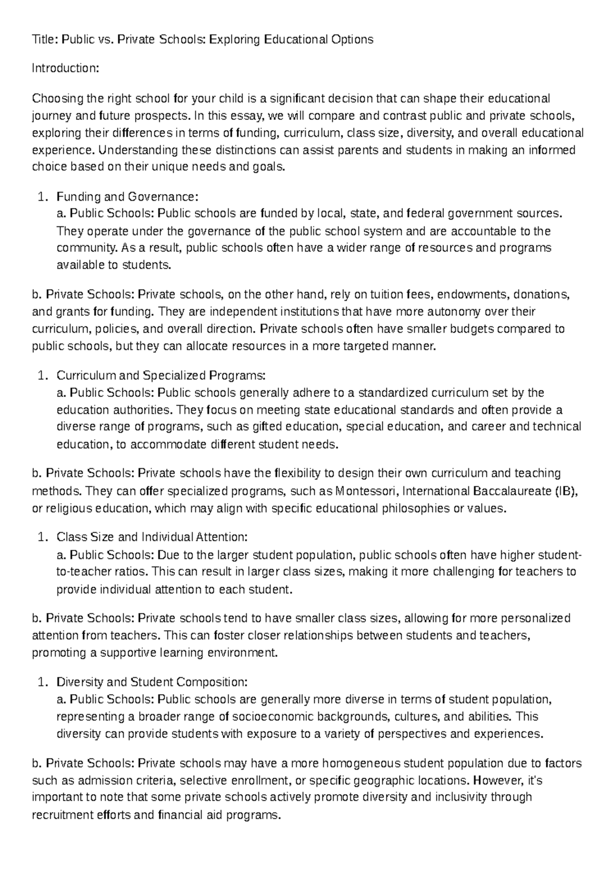 Title Public vs. Private Schools Exploring Educational Options - Title ...