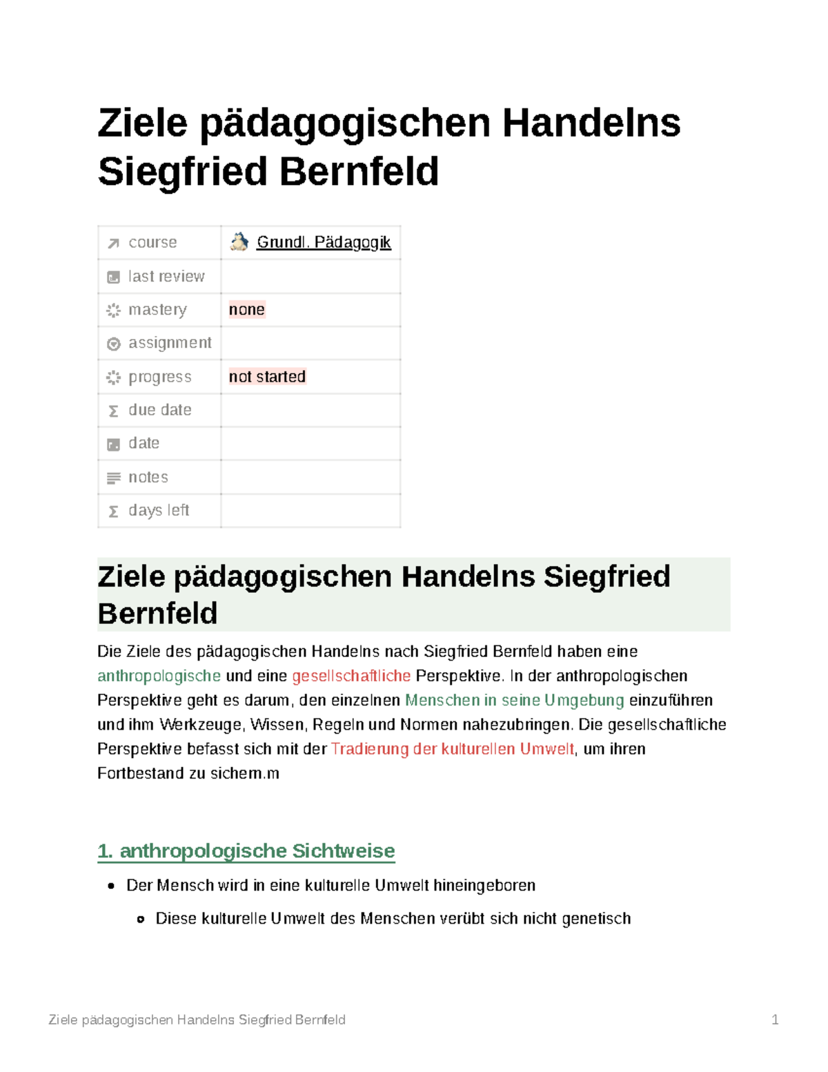 Ziele pädagogischen Handelns Siegfried Bernfeld - Ziele pädagogischen ...