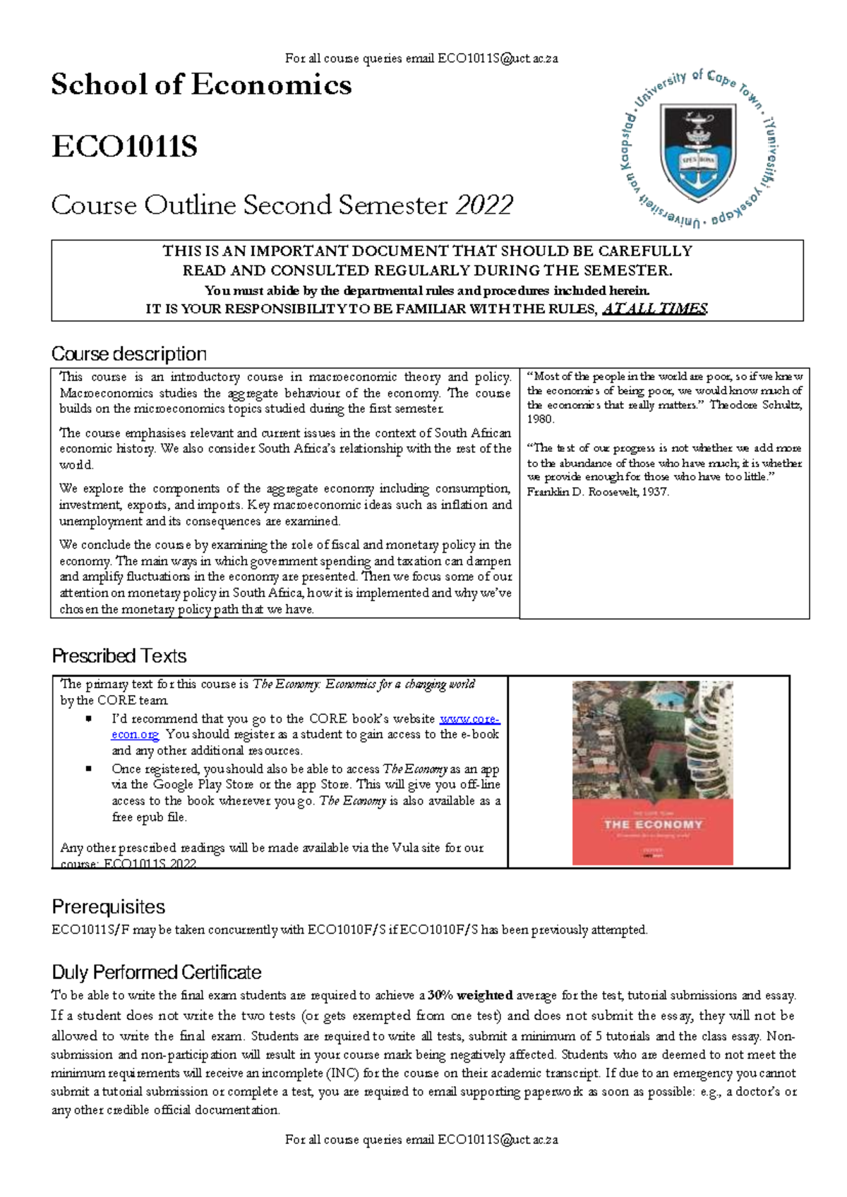 ECO1011S Course Outline 2022 Final-V2 - School of Economics ECO1011S ...