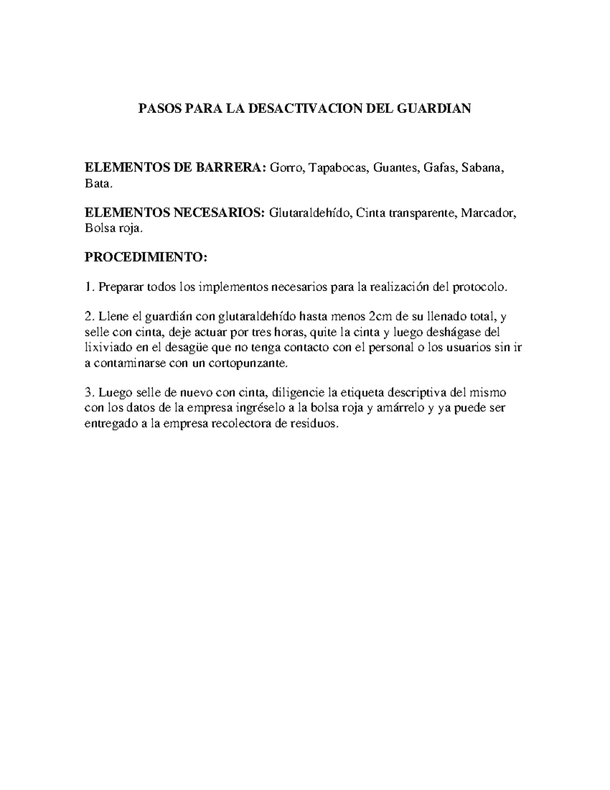 Pasos PARA LA Desactivacion DEL Guardian - PASOS PARA LA DESACTIVACION ...