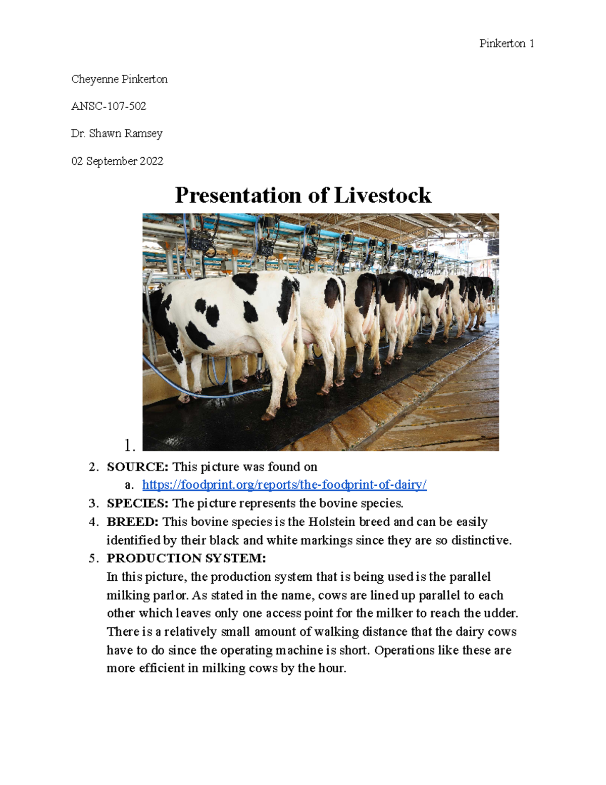 Assignment #1- Presentation of Livestock (1) - Pinkerton 1 Cheyenne ...