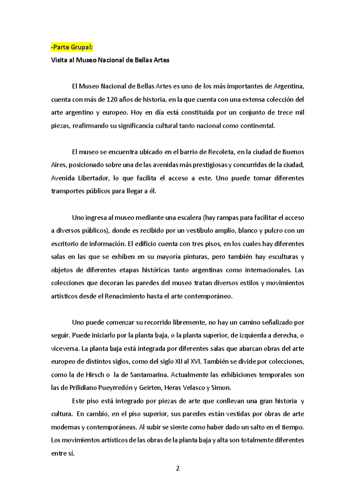 Trabajo práctico museo - Parte Grupal: Visita al Museo Nacional de ...