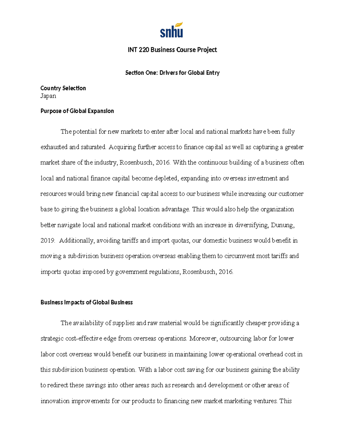 INT 220 Business Brief - Module - INT 220 Business Course Project ...