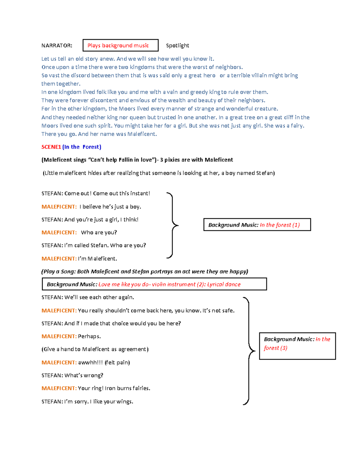 Script for a School Play - Background Music: Love me like you do ...
