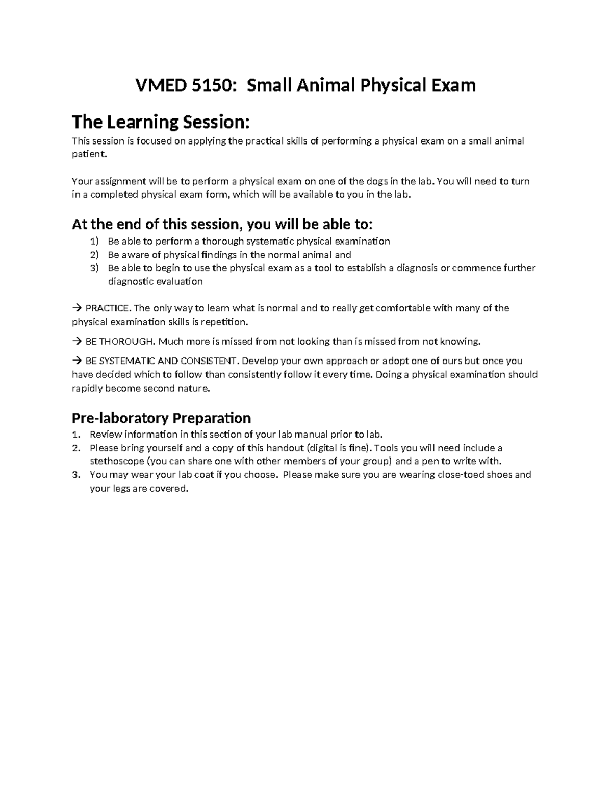 Small Animal Physical Exam Lab Manual - VMED 5150: Small Animal ...