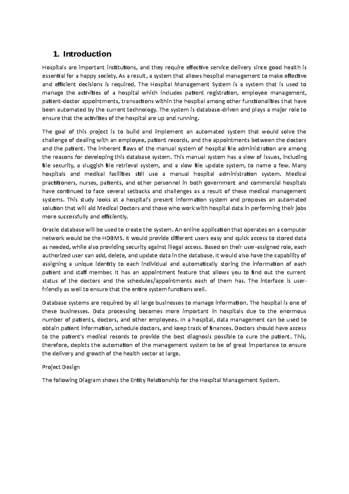 Hospital management system - 1. Introduction Hospitals are important ...