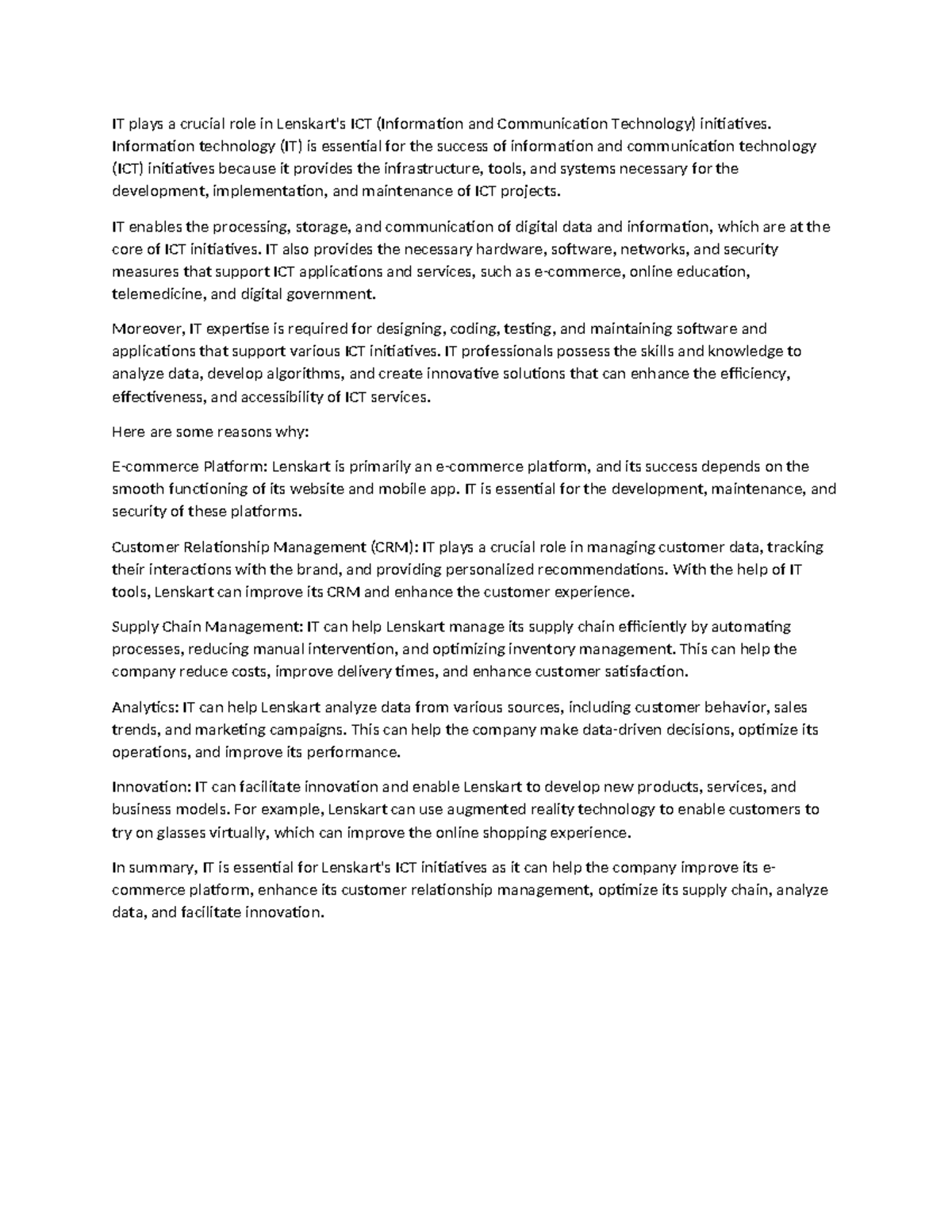 Need of IT - Vhbv - IT plays a crucial role in Lenskart's ICT ...