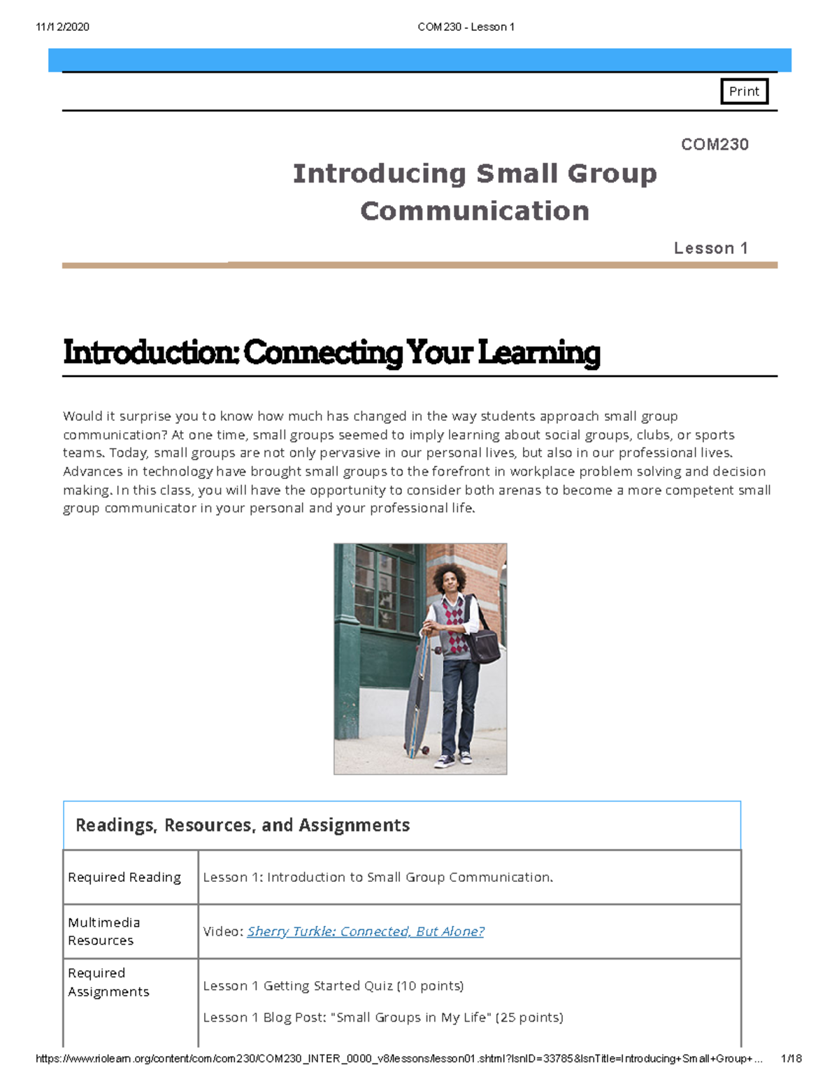 COM230 - Lesson 1 - Lecture 1 Notes - COM Introducing Small Group ...