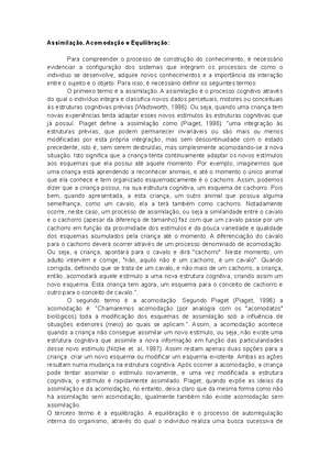 Piaget - Assimilação, Acomodação e Equilibração: Assimilação ...