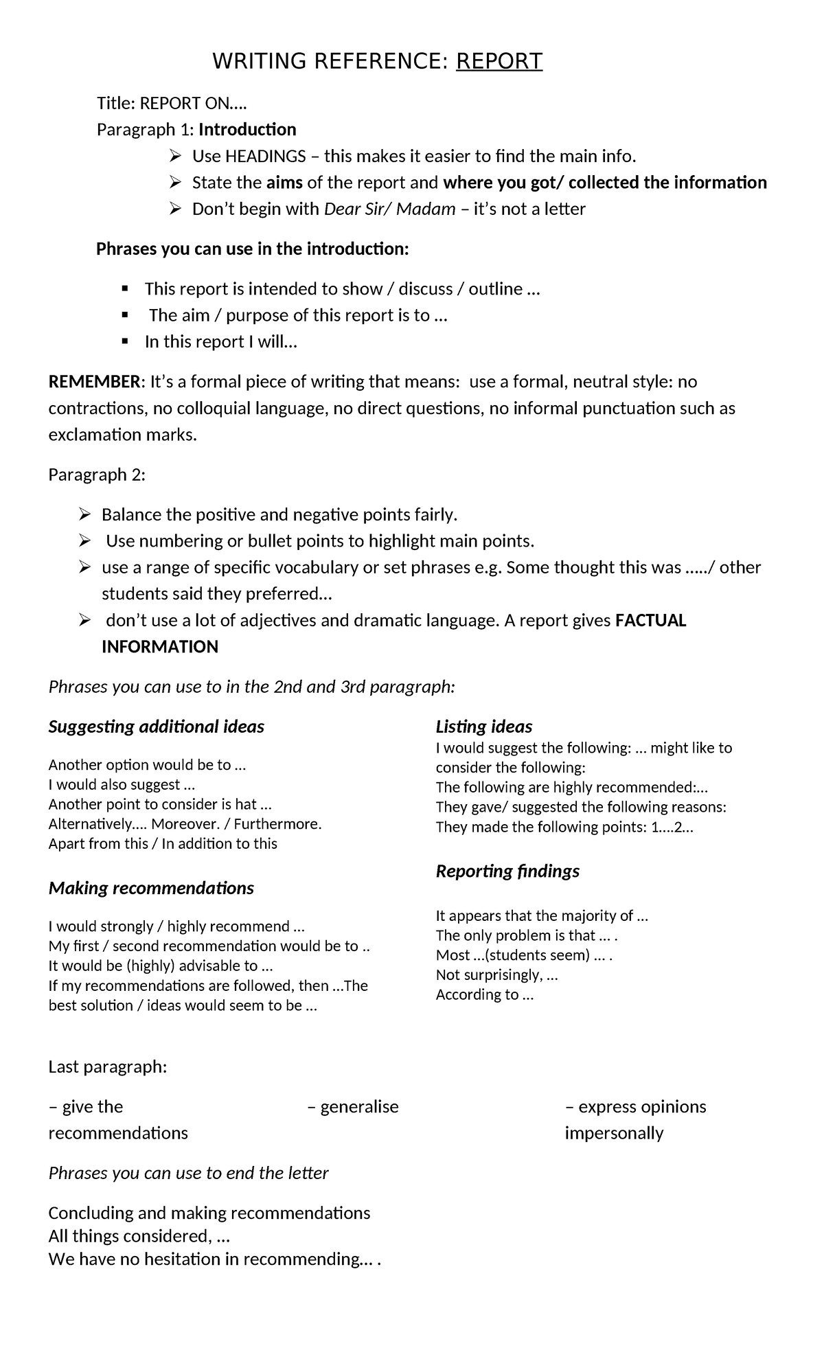 Writing Reference - Report - WRITING REFERENCE: REPORT Title: REPORT ON ...