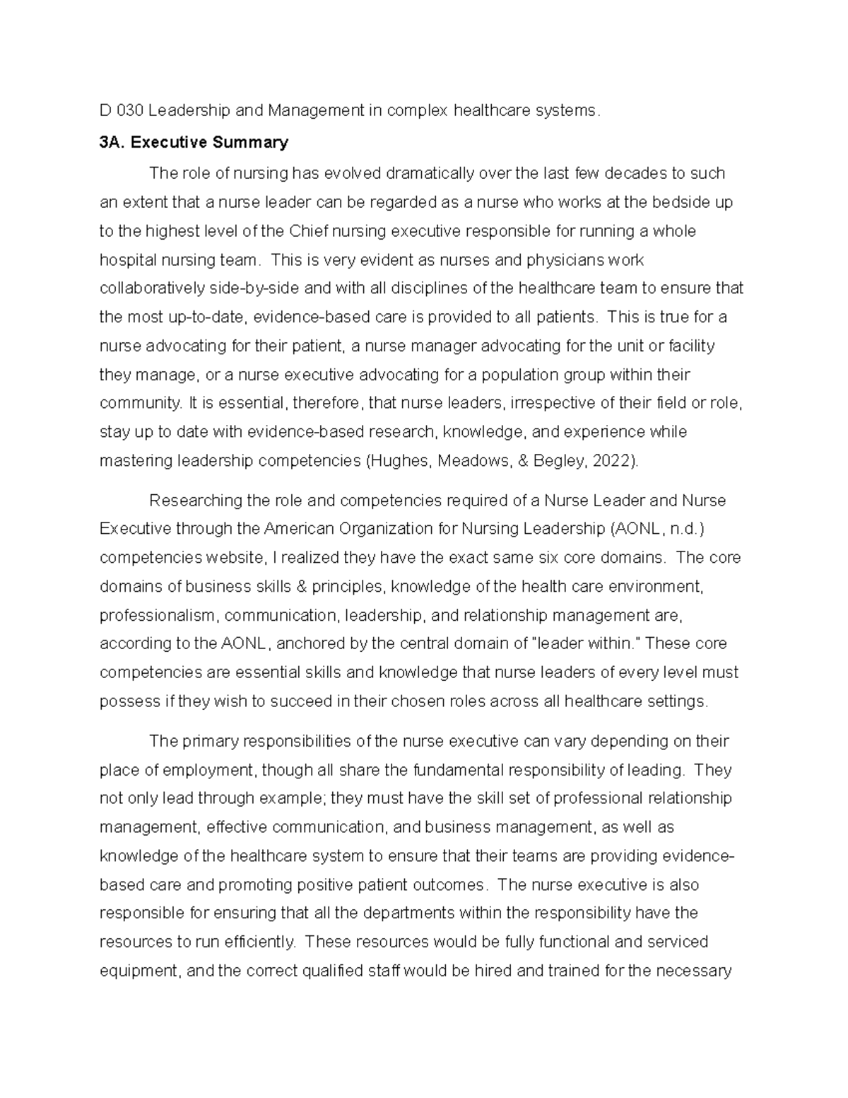 Executive Summary - CFM1 part 3 - D 030 Leadership and Management in ...