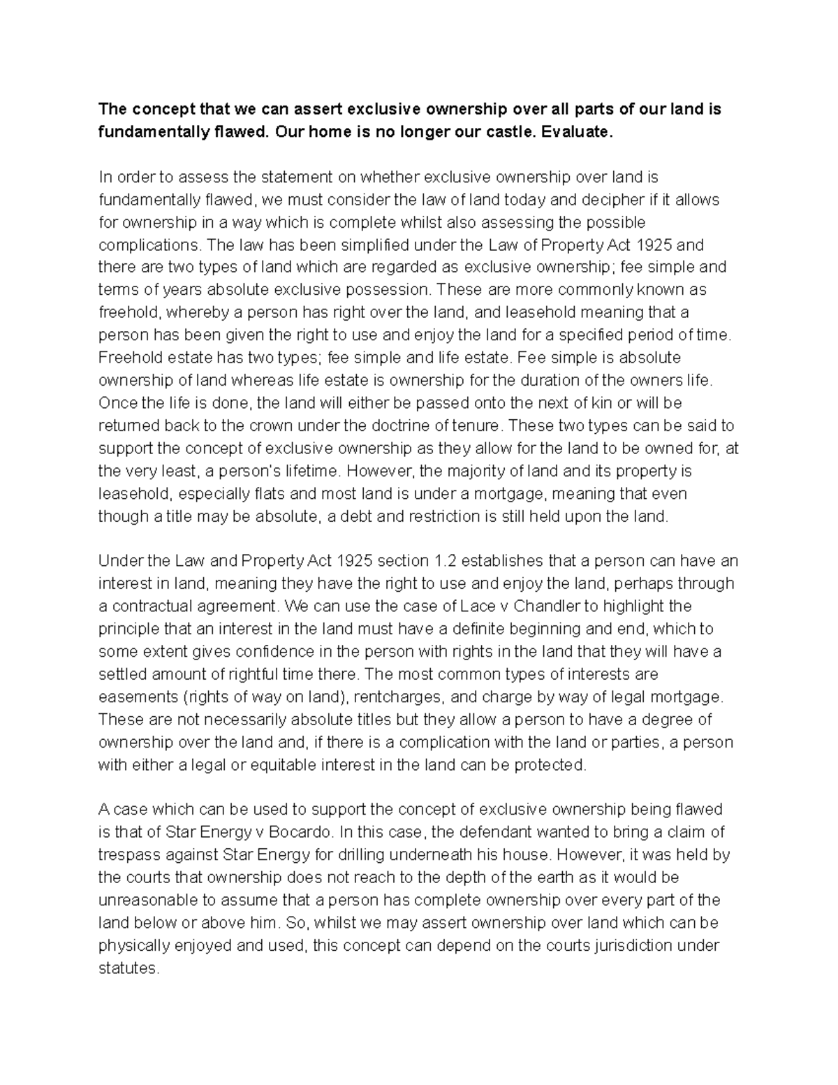 Land Law Assignment - Richard Hedlund - The concept that we can assert ...