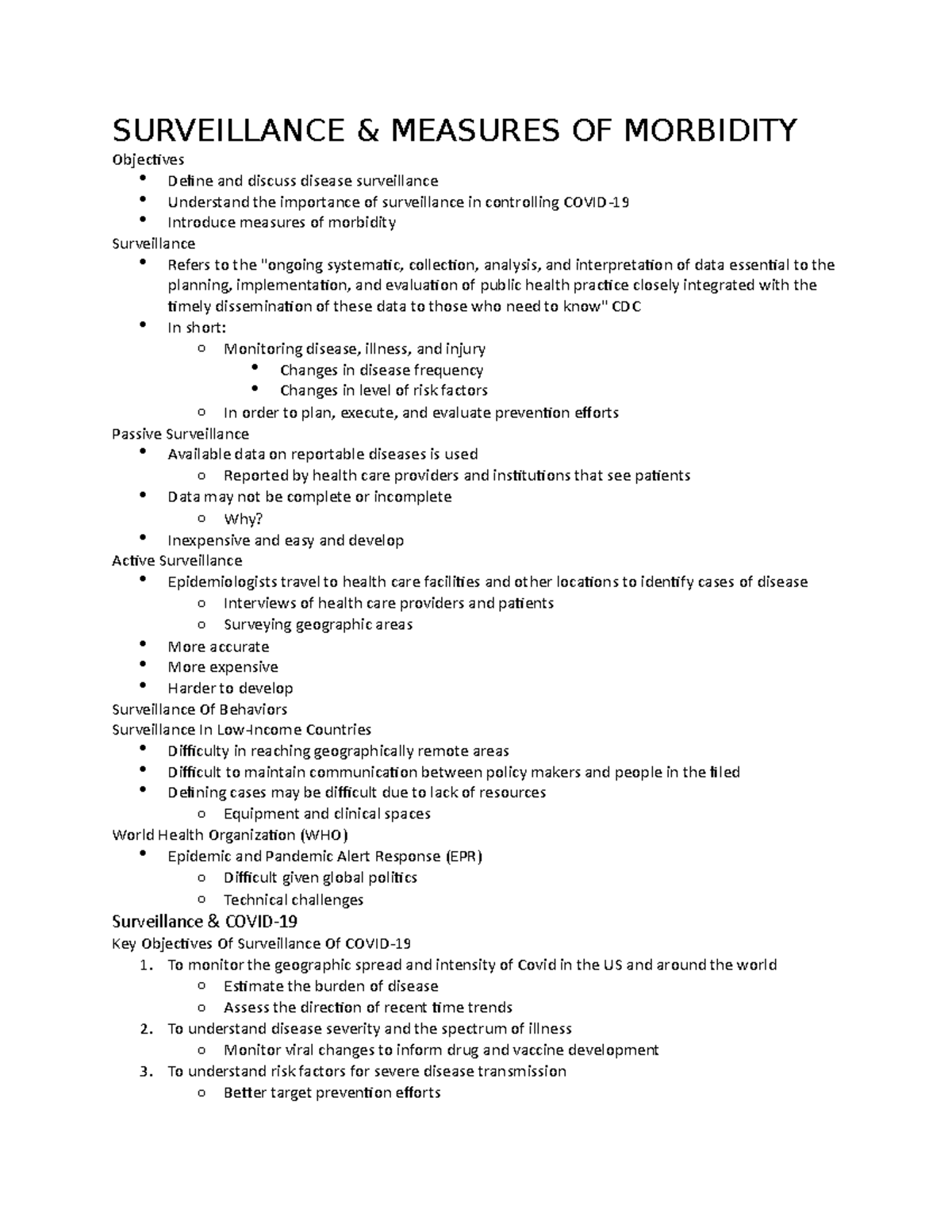 Ch 6 - lecture notes - SURVEILLANCE & MEASURES OF MORBIDITY Objectives ...