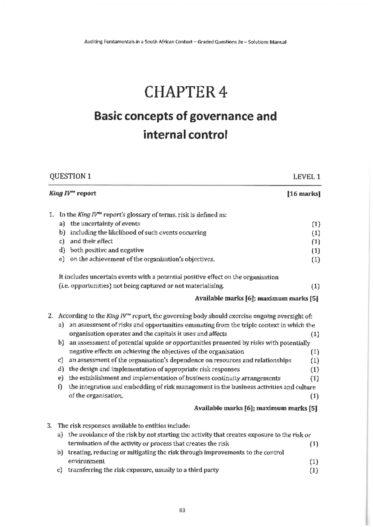 TUT 8 CH 4 Q1 - Chapter 4 tutorial solutions - Auditing Fundamentals in a South African Context ...