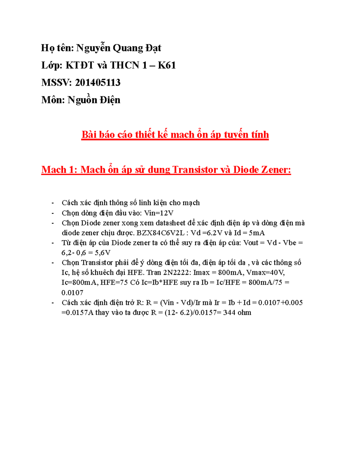 Nguyen Quang Dat 2014 05113 - Họ tên: Nguyễn Quang Đạt Lớp: KTĐT và ...