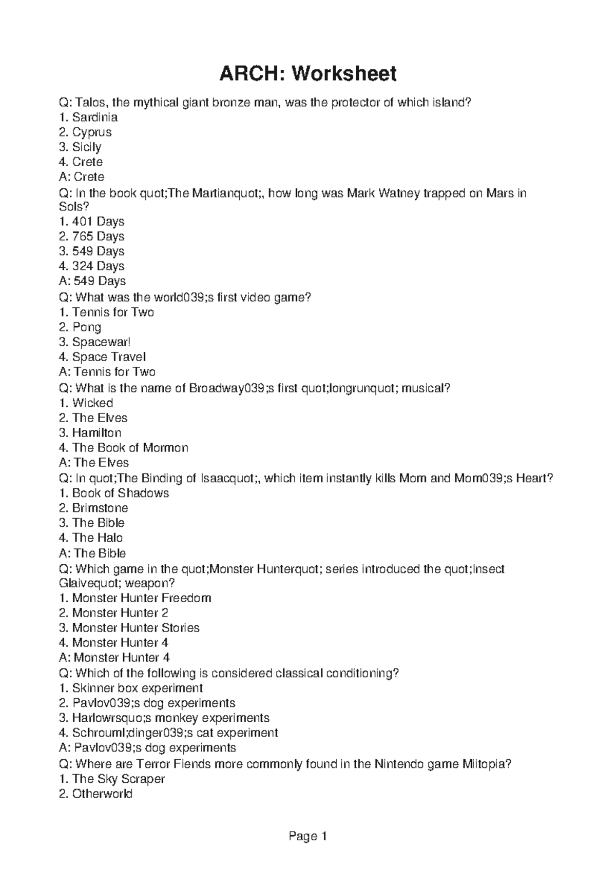 ARCH109-Paper-5 - ARCH109 - ARCH: Worksheet Q: Talos, the mythical ...