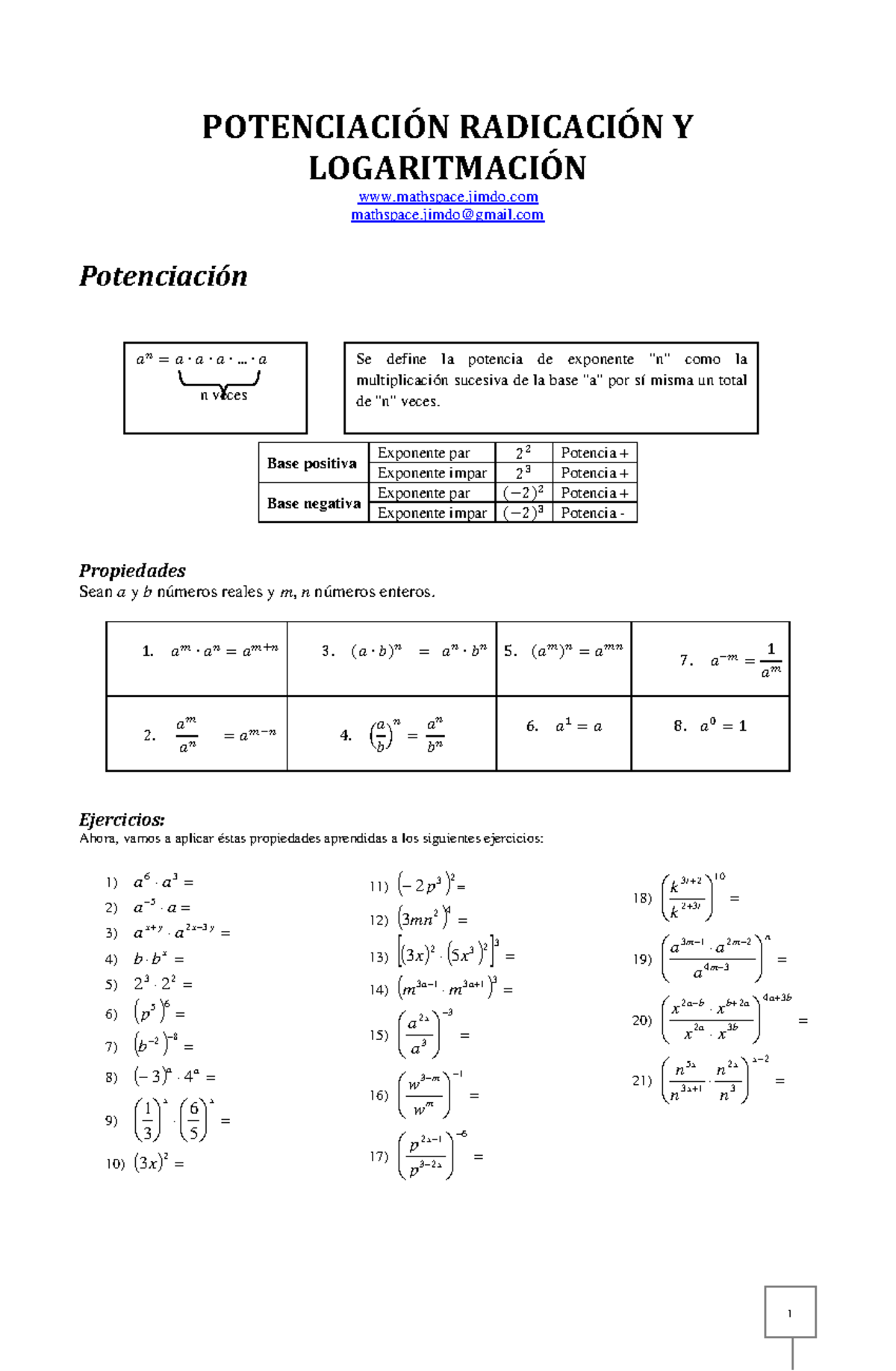 Material 2..Potenciacion, Radicacion y logaritmacion Taller 1 ...