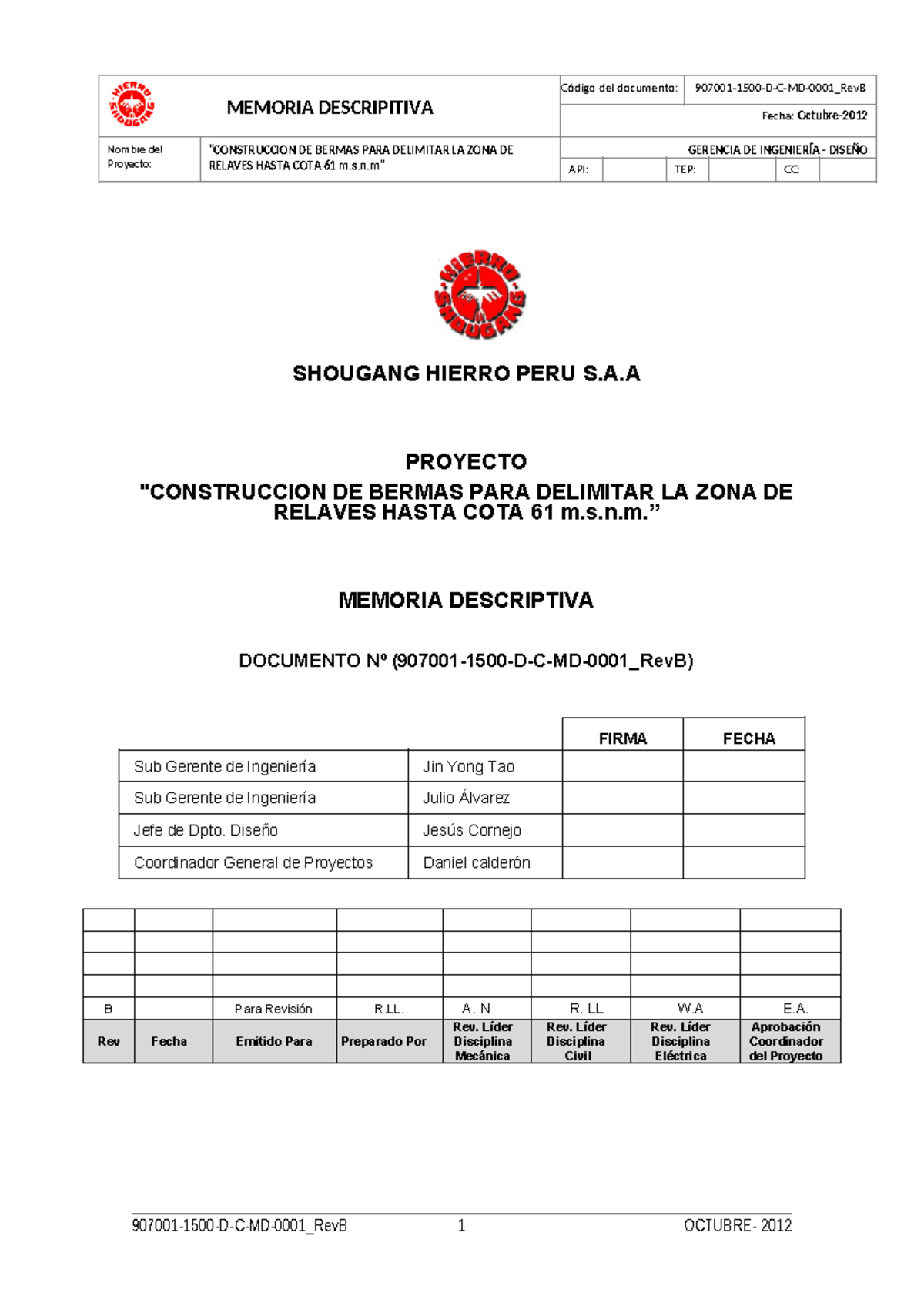1.1.- Memoria Descriptiva-SHP 19-10-12 - MEMORIA DESCRIPITIVA Fecha: Octubre- Nombre del ...