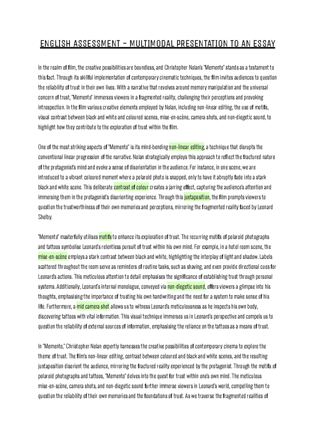 English Standard - turning a multimodal presentation into an essay ...