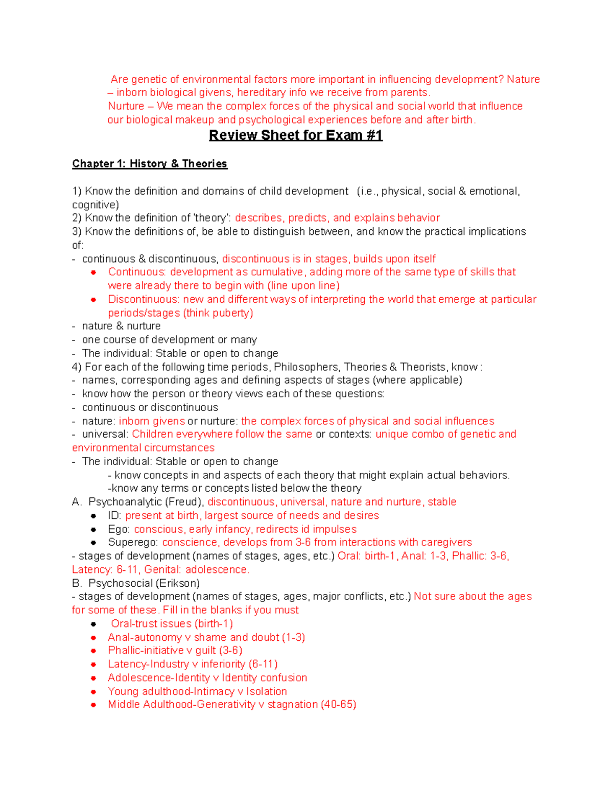 Review Sheet for Exam #1 - Are genetic of environmental factors more ...