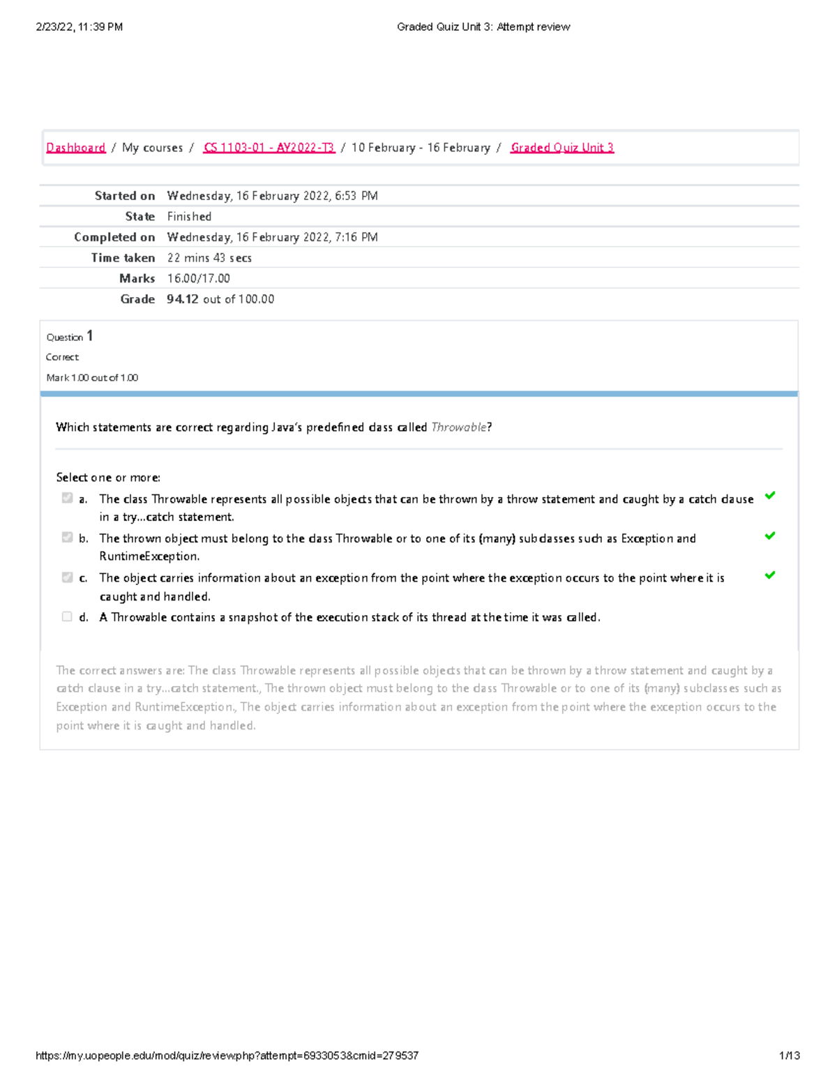 Graded Quiz Unit 3 Attempt review THE - Started on Wednesday, 16 ...