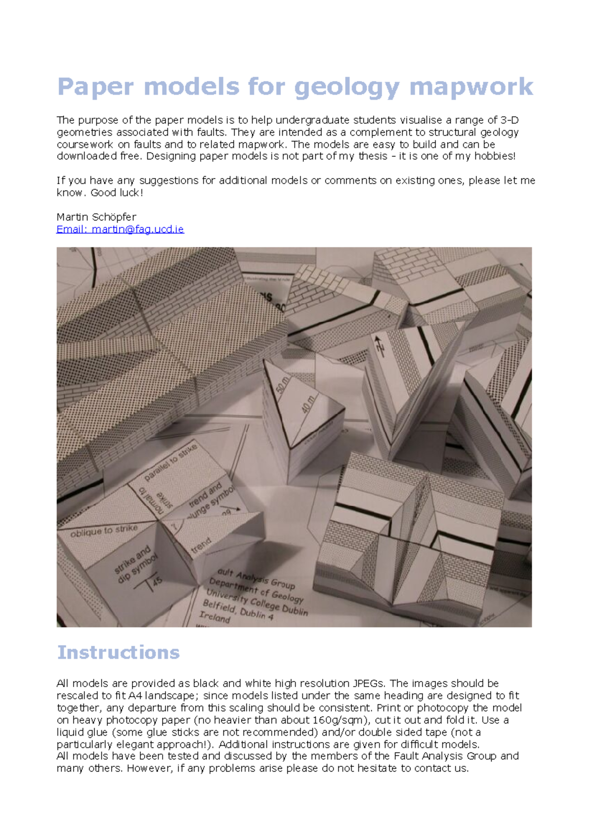 Paper models for geology mapwork - They are intended as a complement to ...