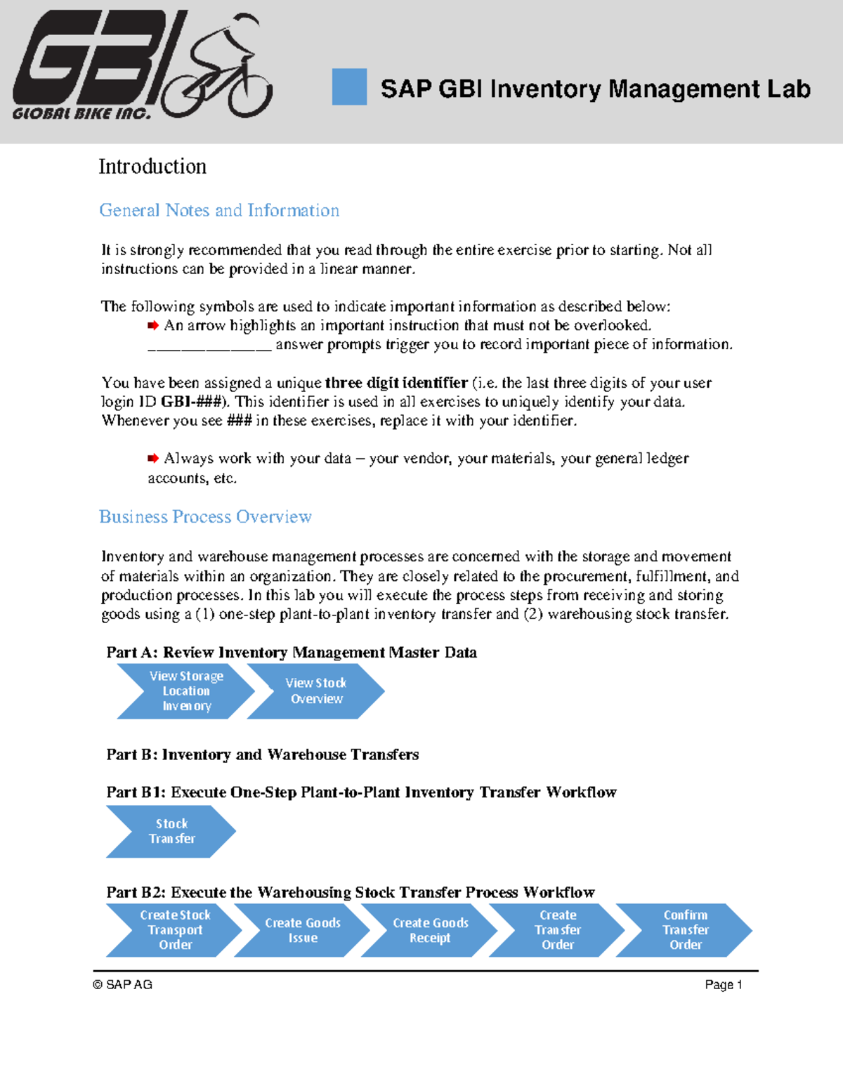 U3-L5 SAP GBI Inventory Lab - Introduction General Notes and ...