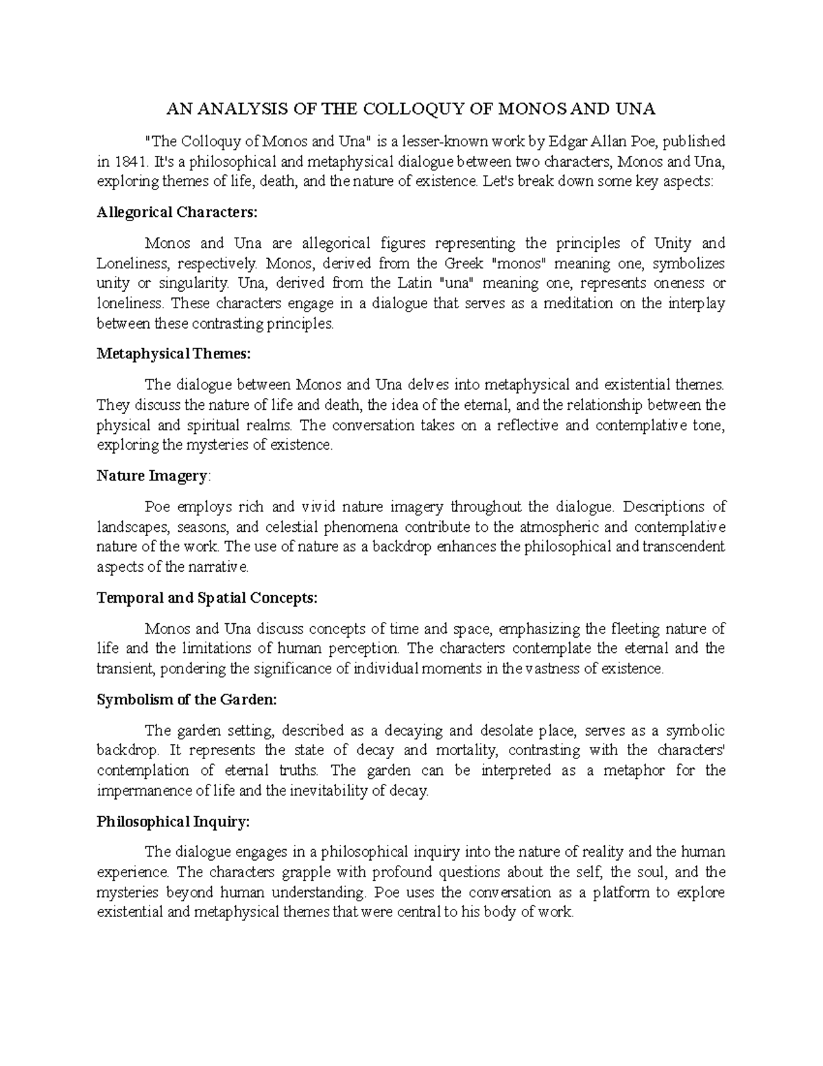 AN Analysis OF THE Colloquy OF Monos AND UNA - AN ANALYSIS OF THE ...