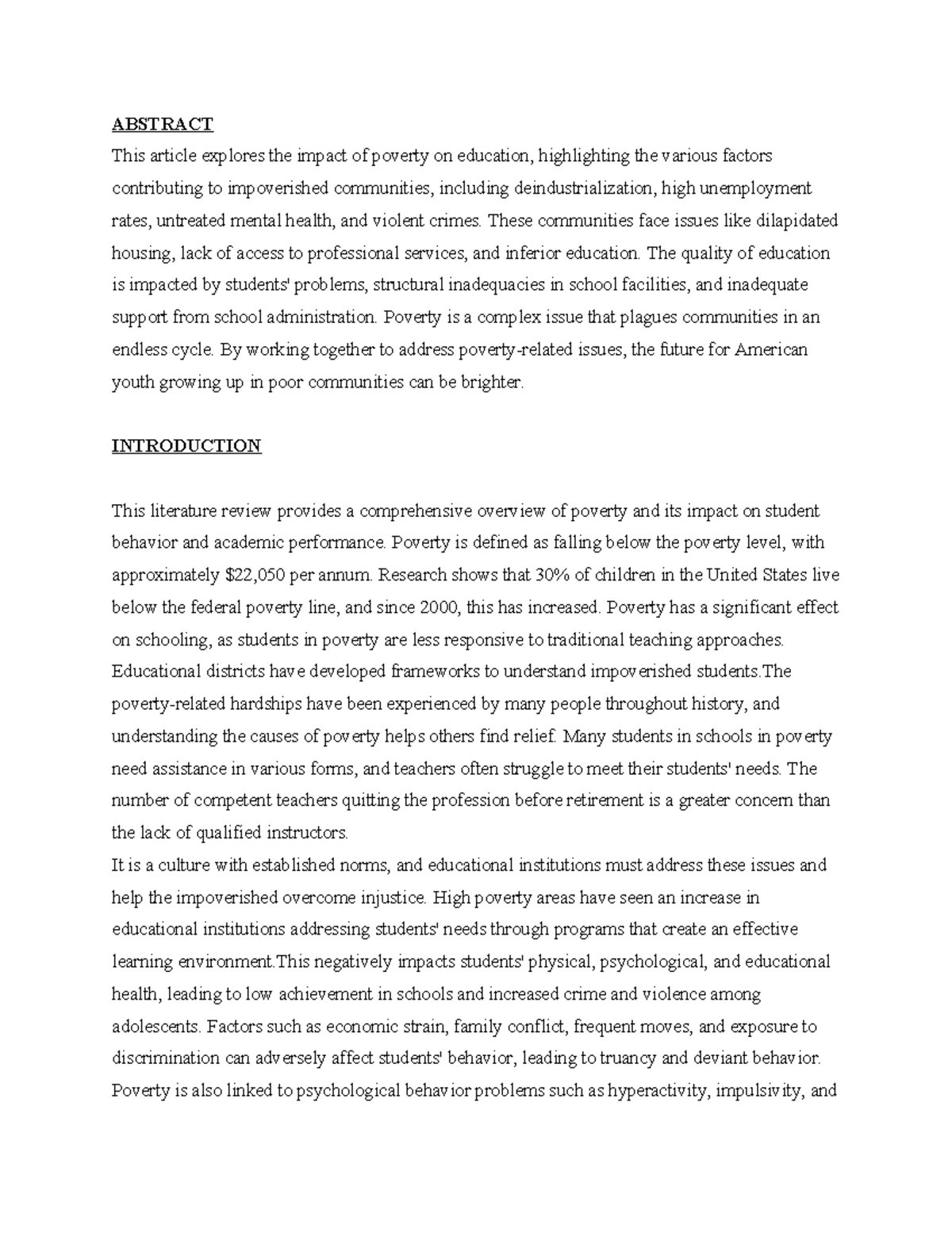 Sebastian - geo - ABSTRACT This article explores the impact of poverty ...