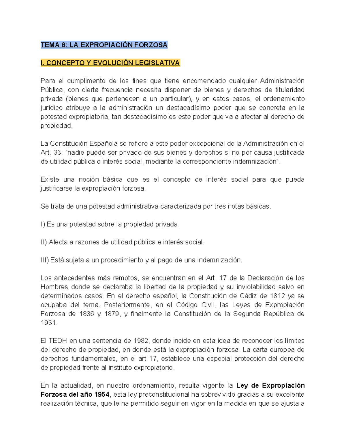 TEMA 8 LA Expropiación Forzosa - TEMA 8: LA EXPROPIACIÓN FORZOSA I ...
