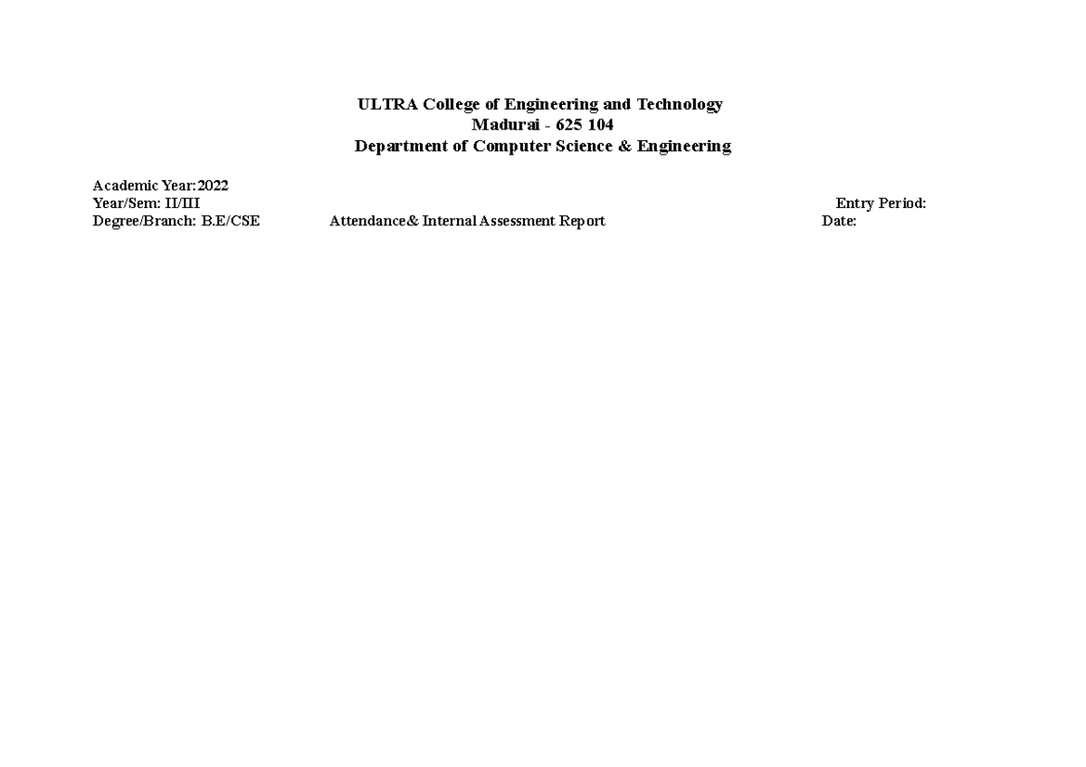 Internal individual subject marks(CSE OOPS) - ULTRA College of ...