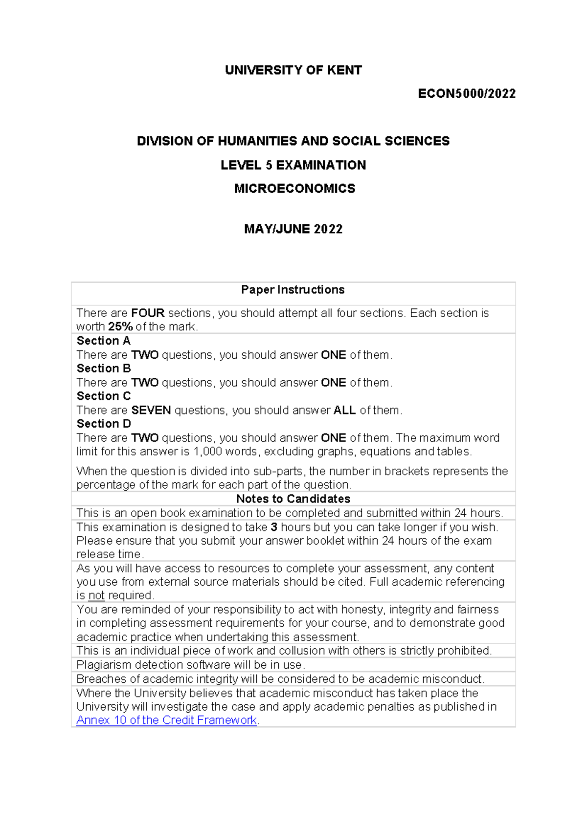 ECON5000 2022 (final) -micro - UNIVERSITY OF KENT ECON 500 0/ DIVISION ...