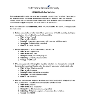 HIM 215 Module Six Worksheet Completed - HIM 215 Module Six Worksheet ...