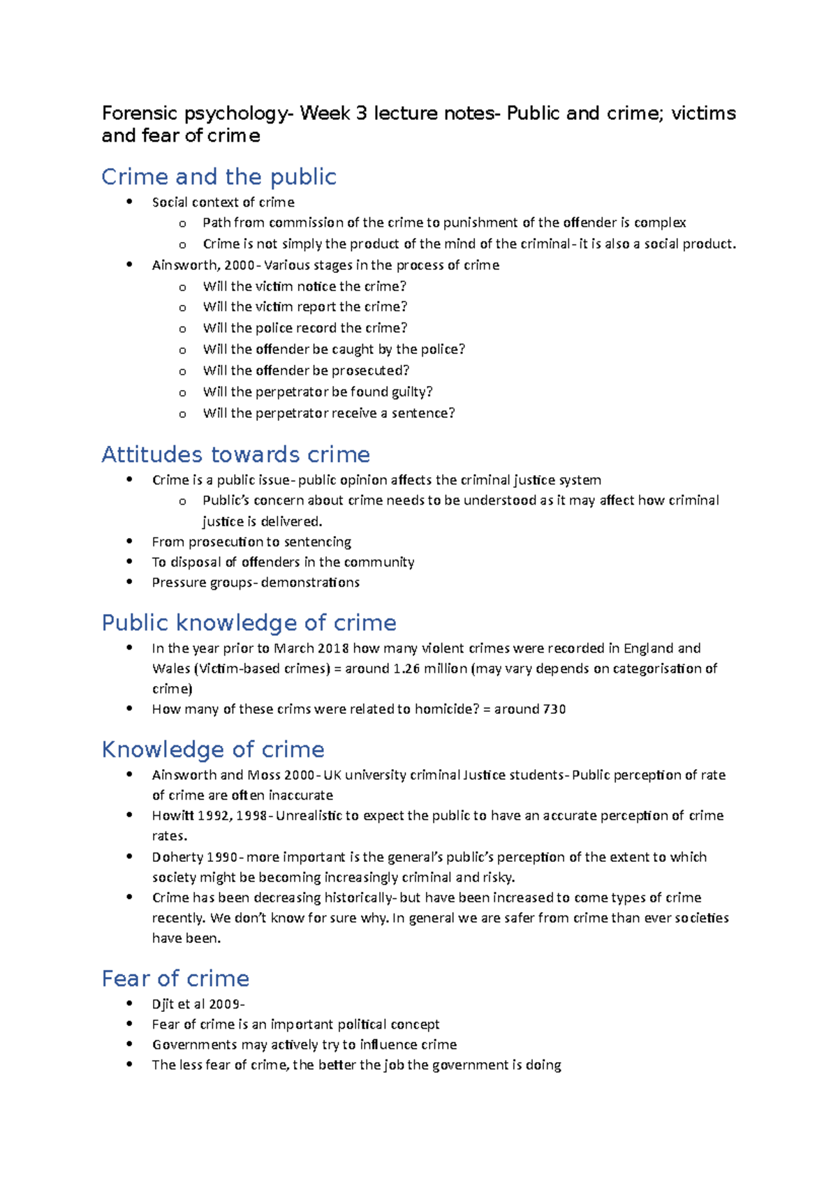 introduction to Forensic psychology- week 3 lecture notes- victims and ...