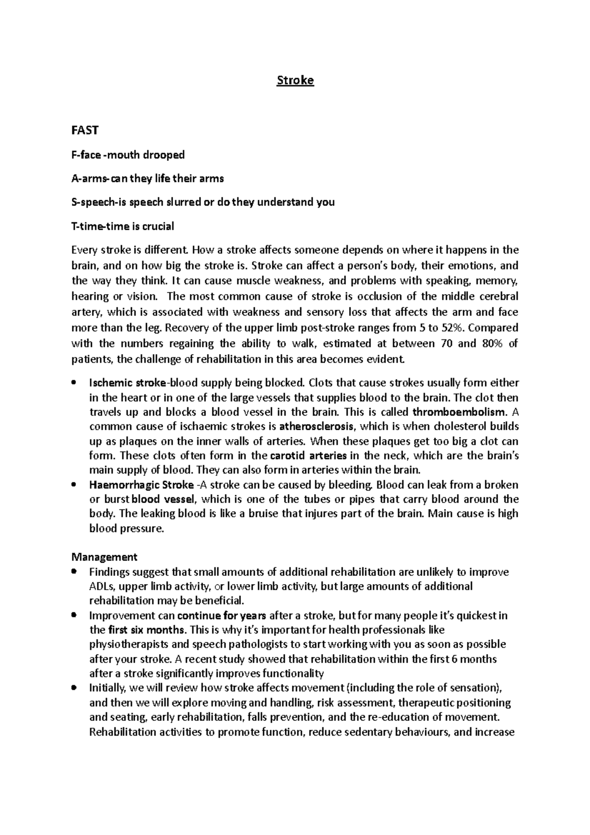Strokephysio - stroke summary - Stroke FAST F-face -mouth drooped A ...
