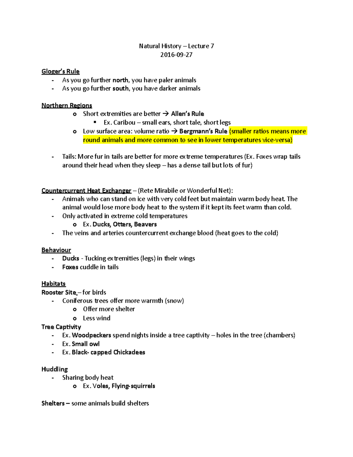 Natural History ÔÇô Lecture 7 - Natural History – Lecture 7 2016-09-27 ...