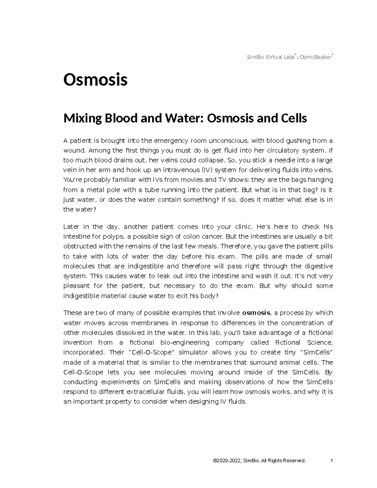 Osmosis lab report - SimBio Virtual Labs®: OsmoBeaker® Osmosis Mixing Blood and Water: Osmosis ...