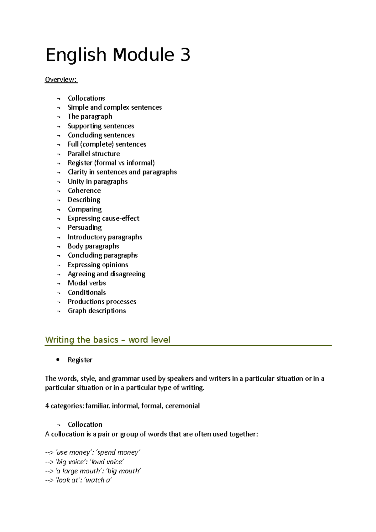English Module 3 - 4 categories: familiar, informal, formal, ceremonial ...