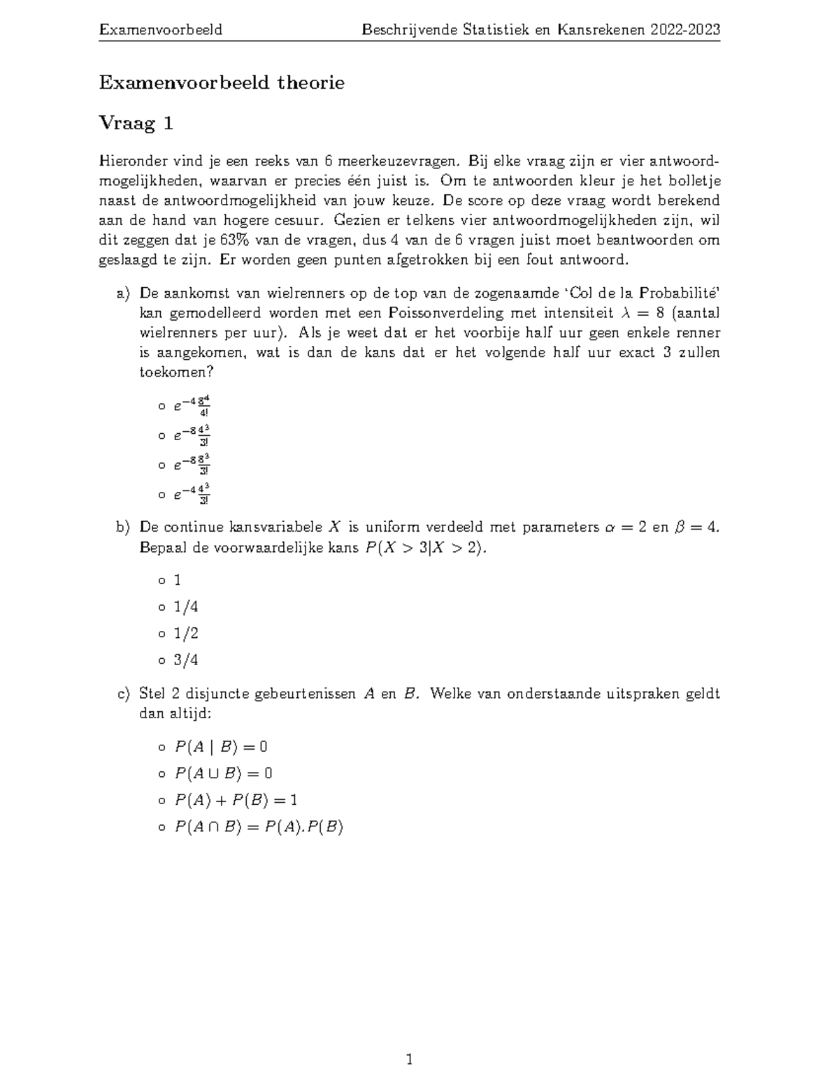 Voorbeeld Examen Statistiek - Examenvoorbeeld Beschrijvende Statistiek ...