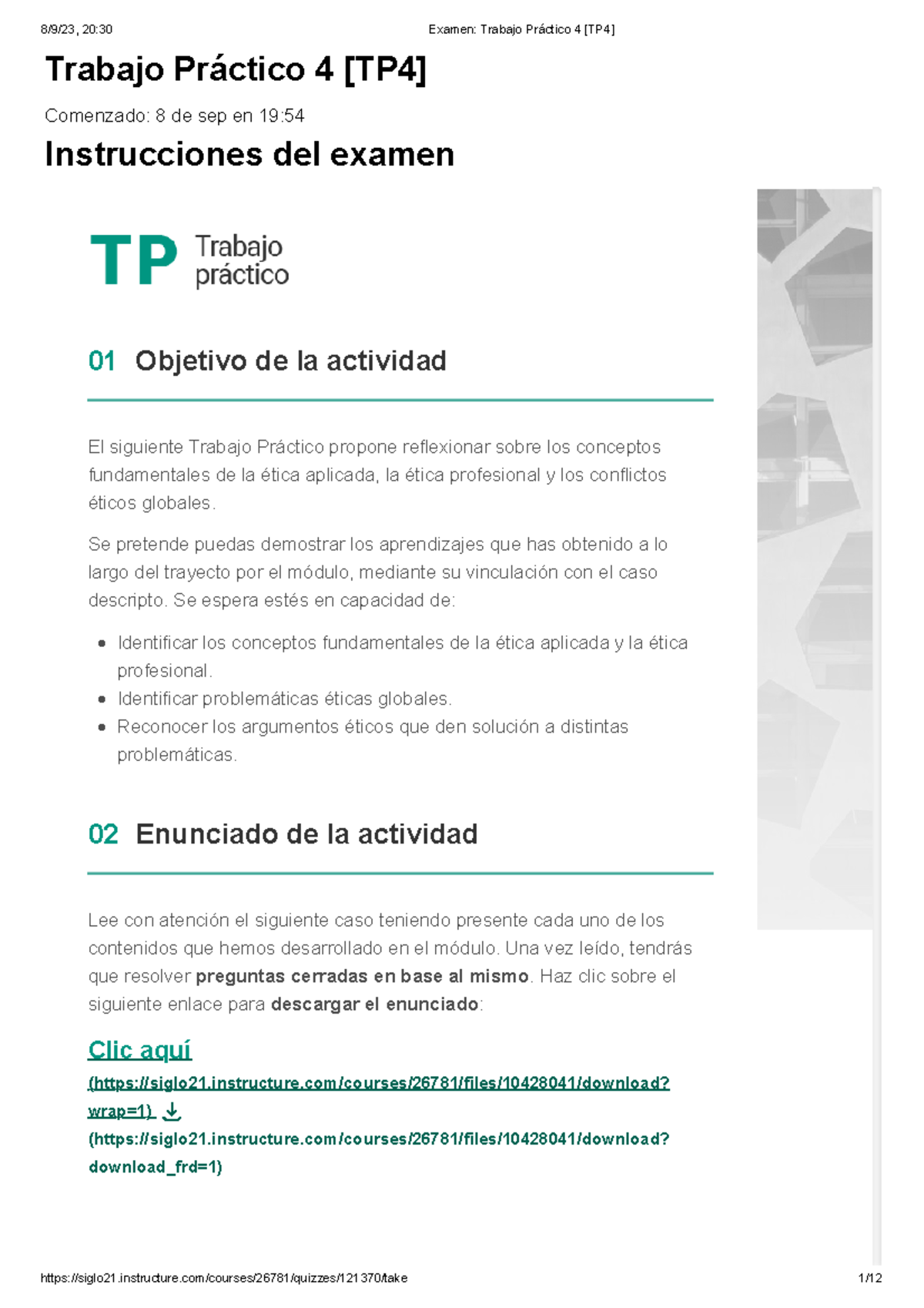 TP4-95% - Trabajo Práctico N°4-95% - Trabajo Práctico 4 [TP4] Comenzado: 8 de sep en 19: - Studocu